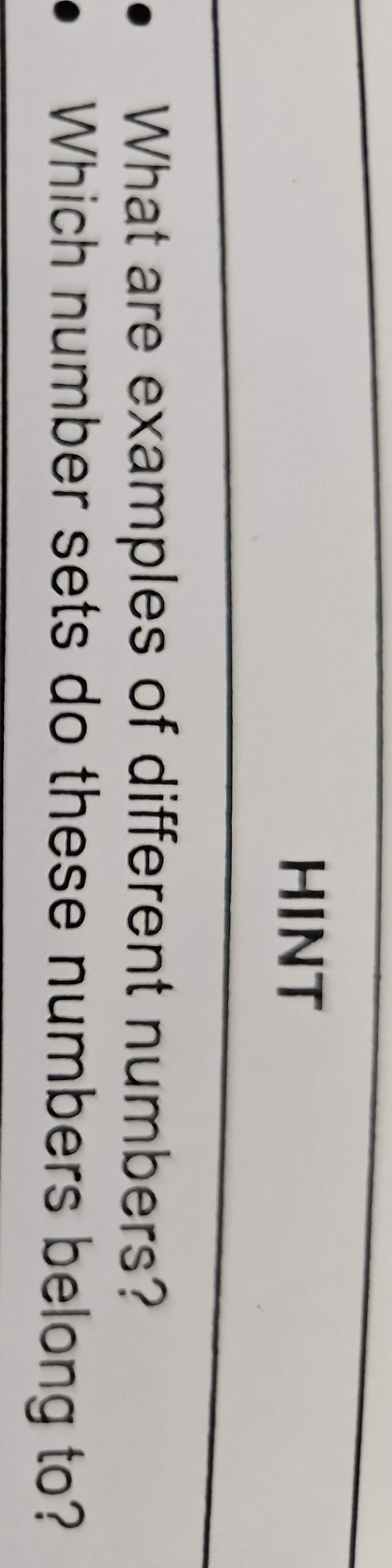HINT - What are examples of different numbers? - Which...