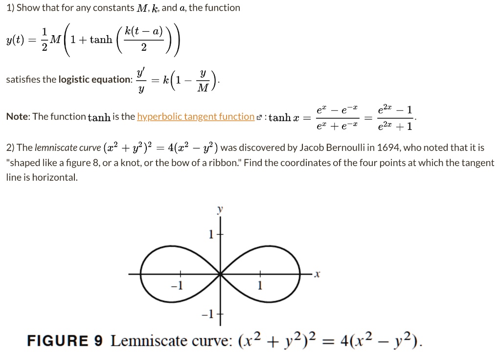 1 show that for any constants mk and athe function yt zv tanh 2 ...