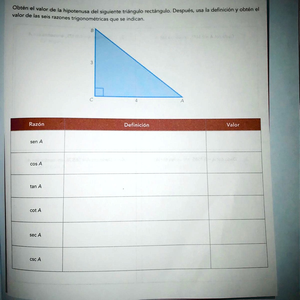 SOLVED: Ayuda por favor es Urgente Obtén el valor de la hipotenusa del ...
