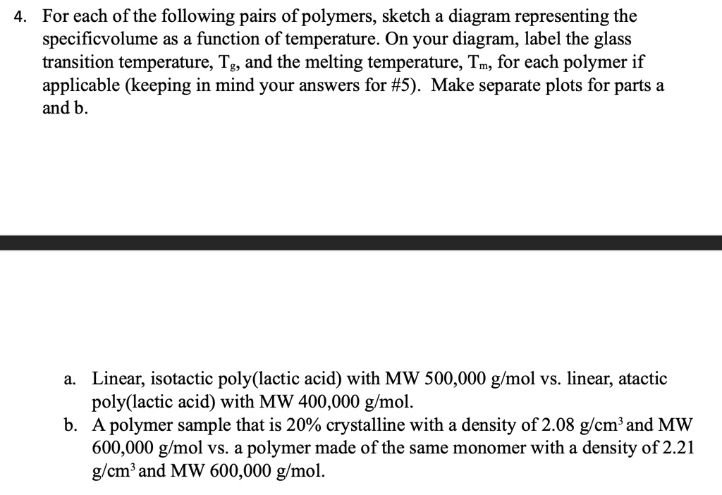 SOLVED: For each of the following pairs of polymers, sketch a diagram representing the specific ...