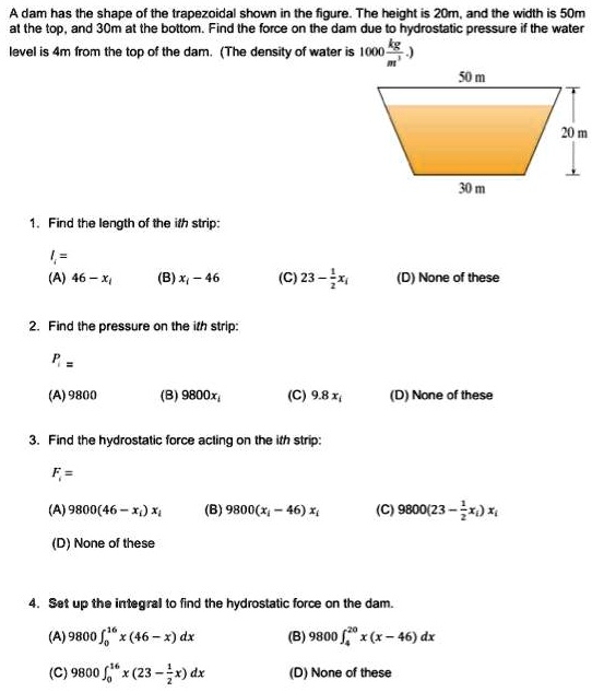 SOLVED: A dam has the shape of a trapezoid shown in the figure. The ...