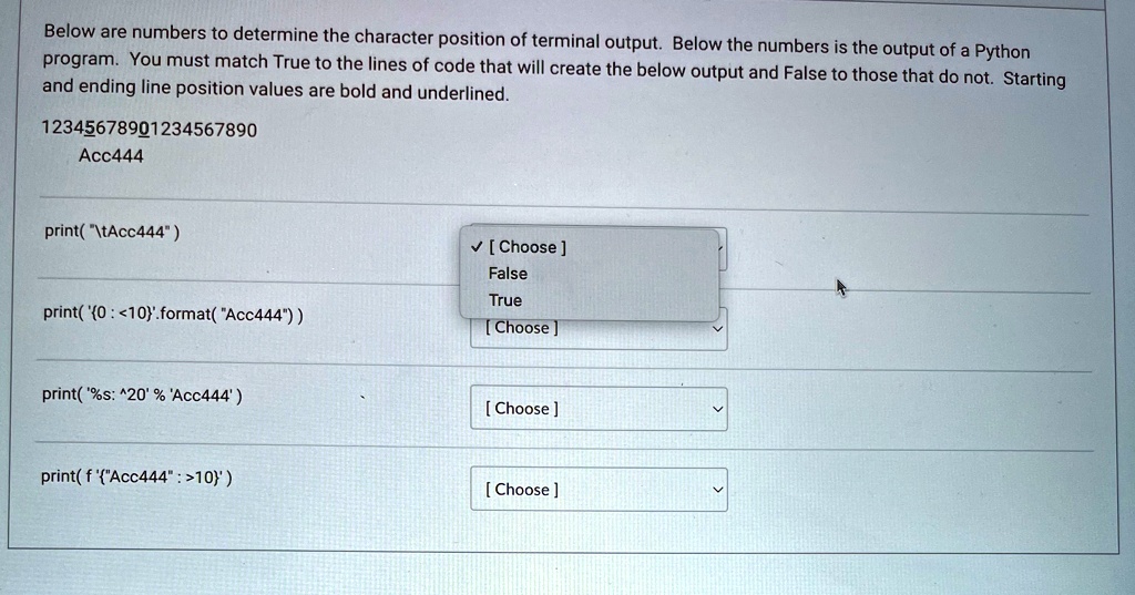 Below are numbers to determine the character position of terminal ...