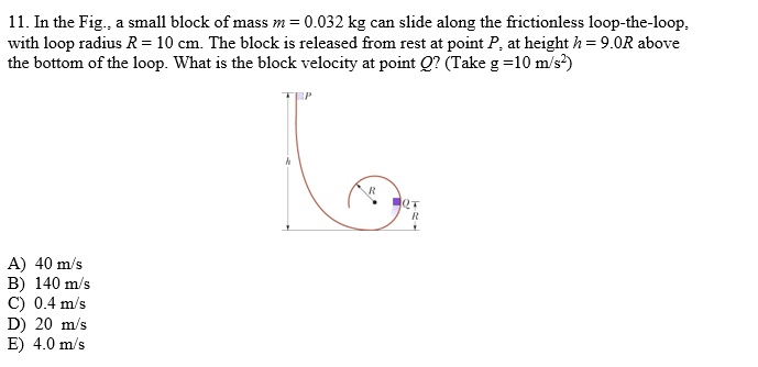 11in the fig small block of mass m 0032 kg can slide along the frictionless loop the loop with ...