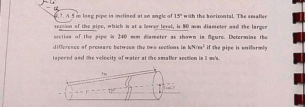 47a5 m long pipe in inclined af an angle of 15 with thc horizontalthe ...
