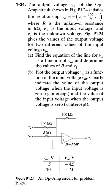 SOLVED: 1-24. The output voltage, Vo, of the Op- Amp circuit shown in Fig. P1.24 satisfies where ...