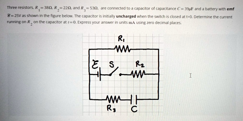 Three resistors, R1 = 38Ω, R2 = 22Ω, and R3 = 53Ω, are connected to a ...