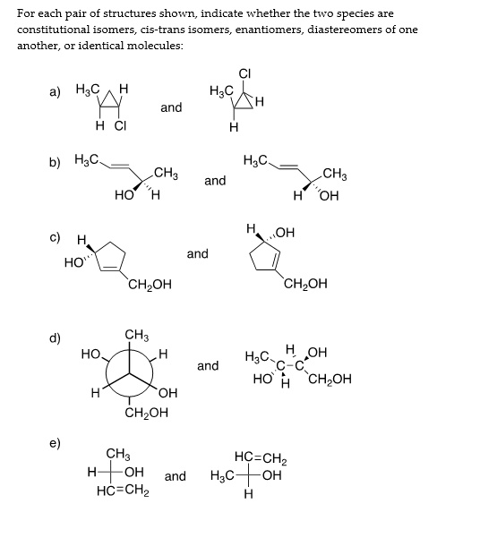 for each pair of structures shown indicate whether the two species are constitutional isomers ...
