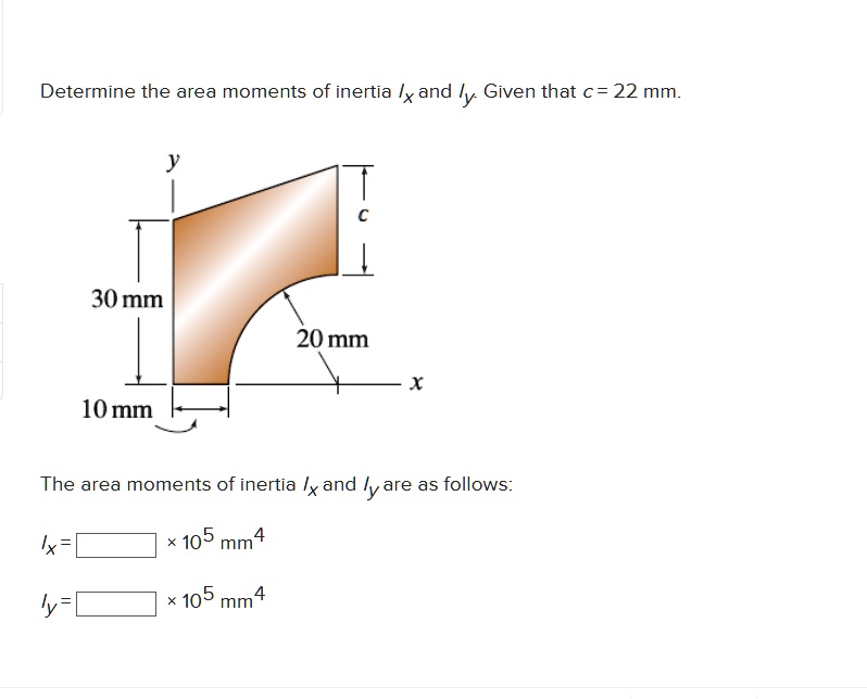 SOLVED: Determine the area moments of inertia Ix and Iy given that c ...