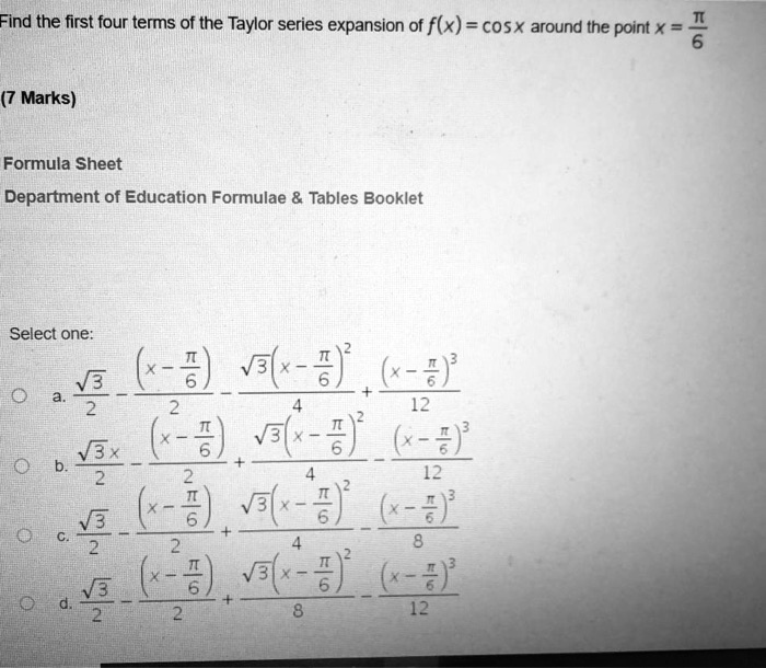 Find the first four terms of the Taylor series expansion of f(x) = cos ...