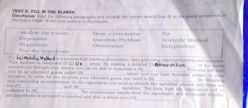 TEST II. FILL IN THE BLANKS Directions: Read the following paragraphs ...