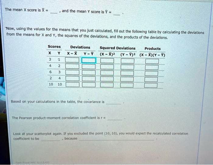 SOLVED: The mean X score is X = and the mean score is Y. "Now, using ...