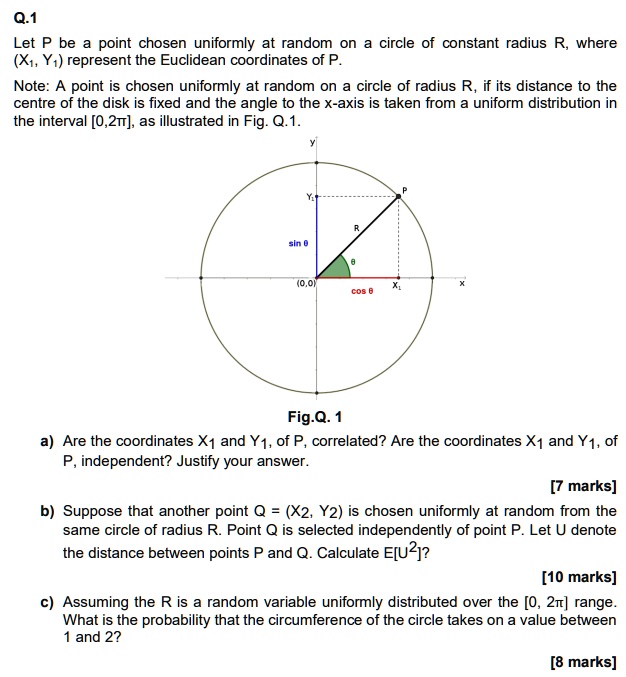 Solved Q1 Let P Be A Point Chosen Uniformly At Random On A Circle Of Constant Radius R Where 3677