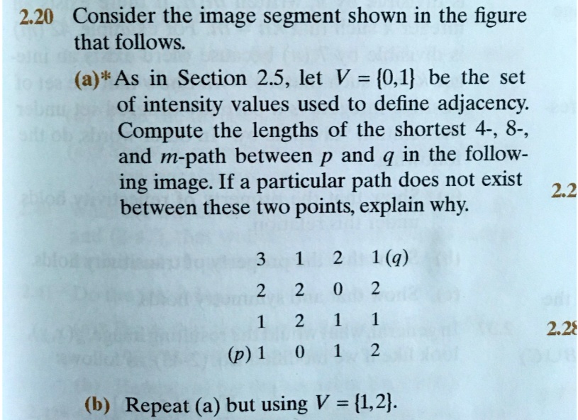 SOLVED: 2.20 Consider the image segment shown in the figure that follows. a) As in Section 2.5 ...