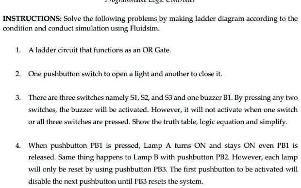 INSTRUCTIONS: Solve the following problems by making ladder diagram ...