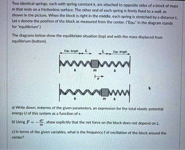 SOLVED: Two identical springs; each with spring constant k, are ...