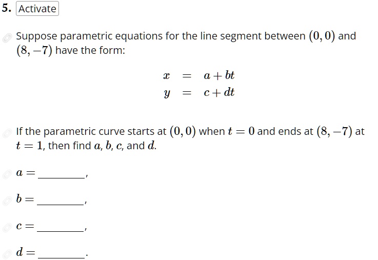 5. Suppose parametric equations for the line segment between (0,0) and ...