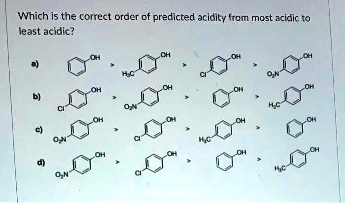 Which is the correct order of predicted acidity from most acidic to ...