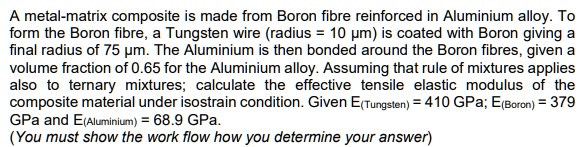 A metal-matrix composite is made from Boron fibre reinforced in ...