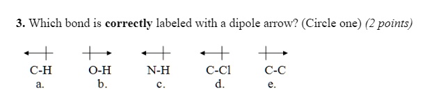 3 which bond is correctly labeled with dipole arrow circle one points 1 ...
