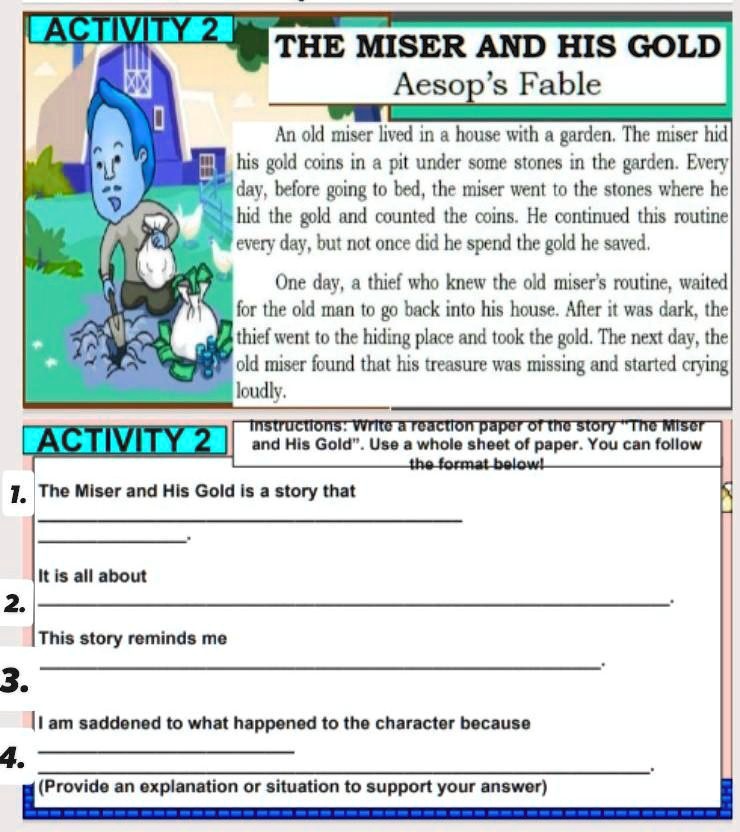 pa help po nito huhuhuhuhuhu actmiyz the miser and his gold aesops ...