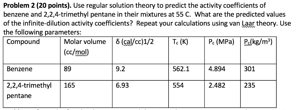 Solved Problem 2 20 Points Use Regular Solution Theory To Predict 6846