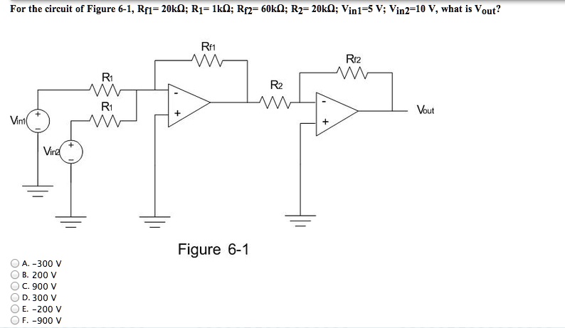 SOLVED: For the circuit of Figure 6-1, Rf1 = 20kÎ©; R1 = 1kÎ©; Rf2 = 60kÎ©; R2 = 20kÎ©; Vin1 ...