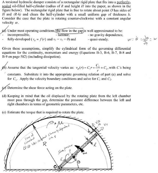SOLVED: A torsional hydraulic damper consists of a rectangular rigid plate that fits into a ...