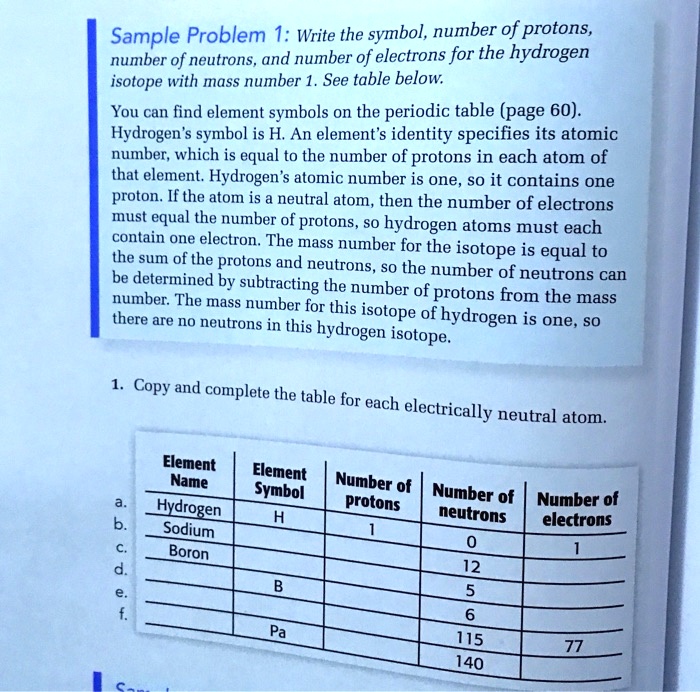 SOLVED: Sample Problem 1: Write the symbol, number of protons, number of neutrons, and number of ...