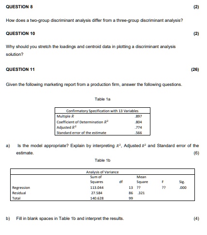 SOLVED: QUESTION 8 (2) How does a two-group discriminant analysis ...