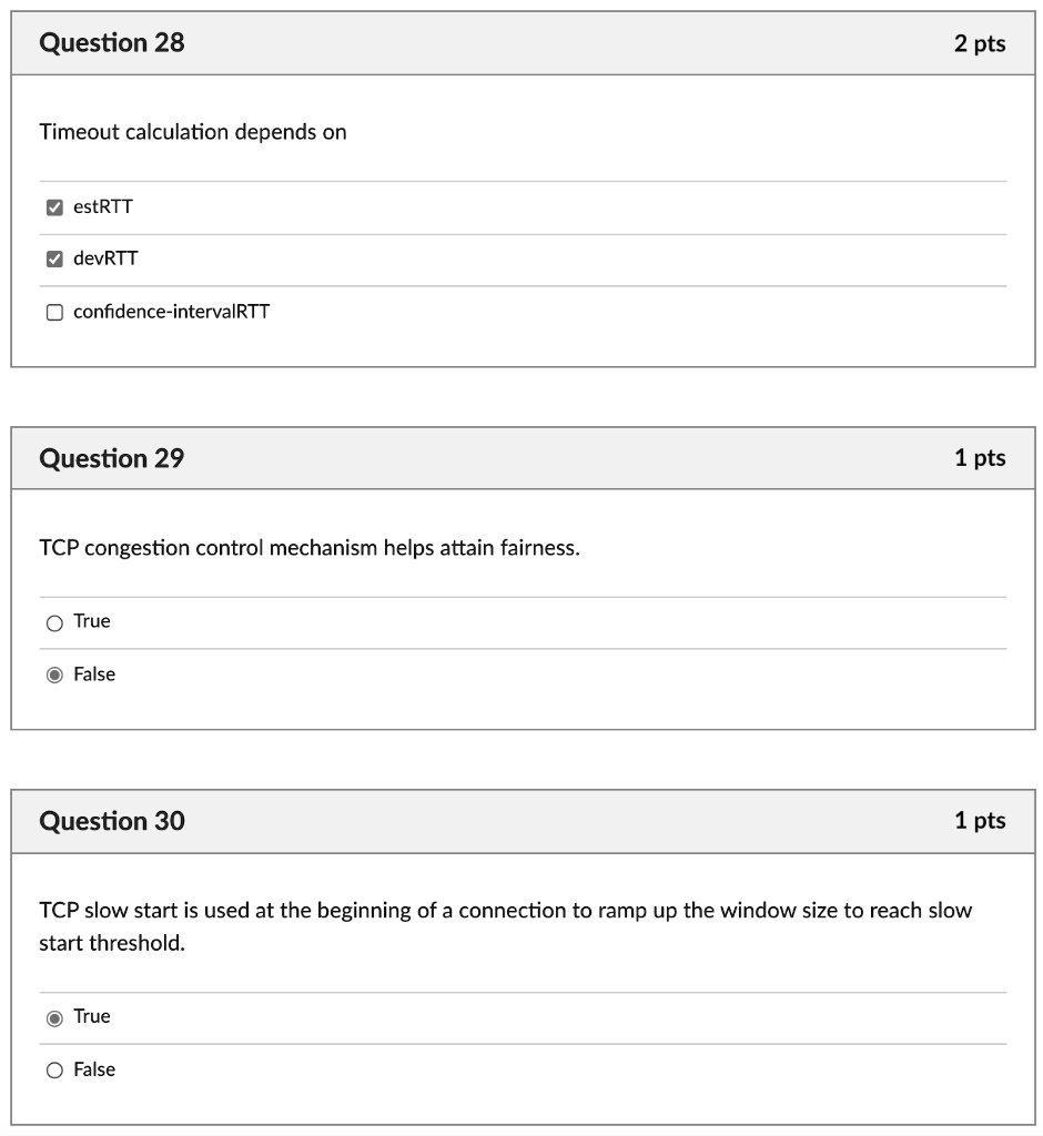 SOLVED: Question 28 2 pts Timeout calculation depends on: - estRTT ...
