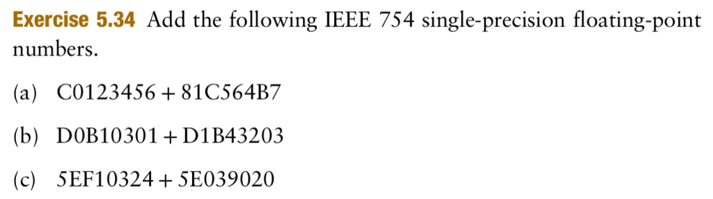 Exercise 5.34: Adding IEEE 754 Single-Precision Floating-Point Numbers ...