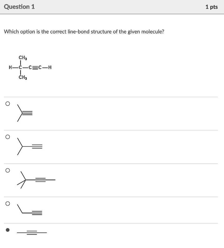 Question 1 Which Option Is The Correct Line Bond Structure Of The Given