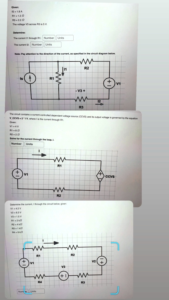 Given Is 18 A R1 12 R3 22 The Voltage V3 Across R3 Is 5 V Determine The
