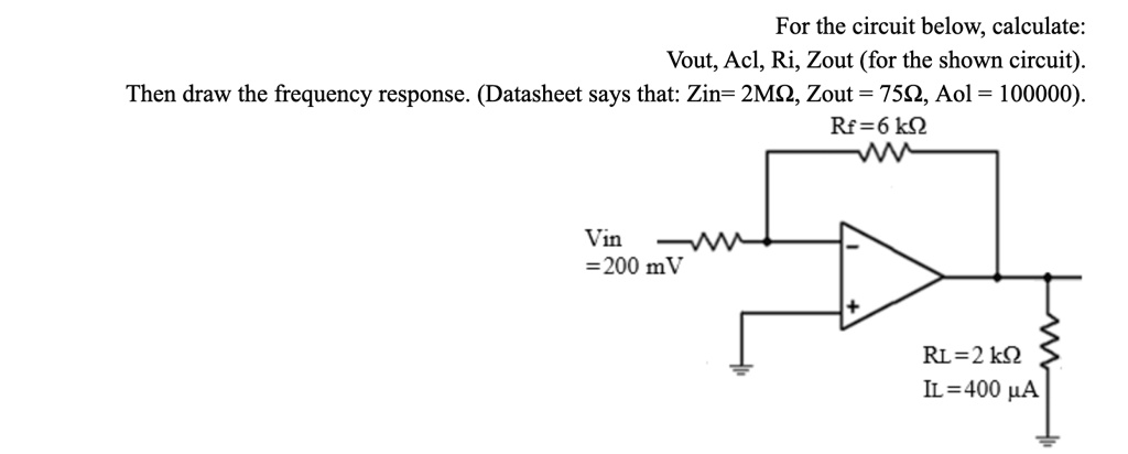 SOLVED: For the circuit below, calculate: Vout, Acl, Ri, Zout (for the shown circuit). Then draw ...