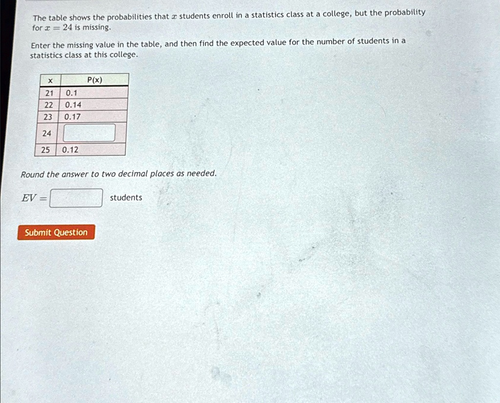 The table shows the probabilities that x students enroll in a ...