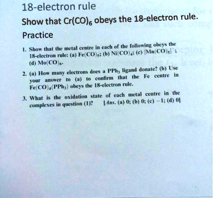 18 electron rule show that crcos obeys the 18 electron rule practice ...