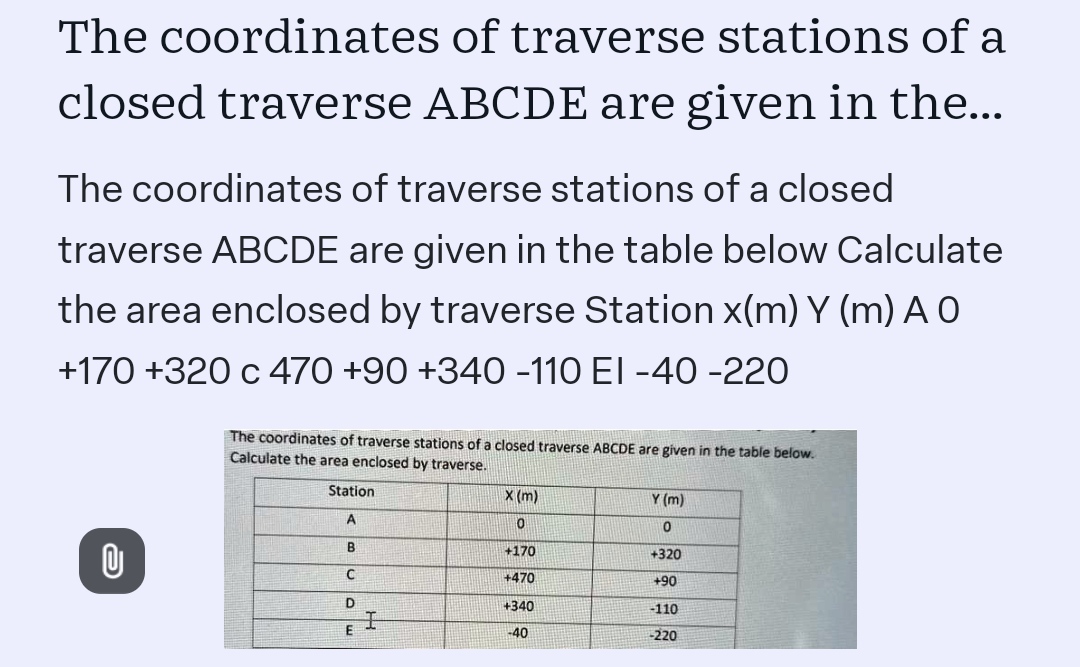 The coordinates of traverse stations of a closed traverse ABCDE are ...