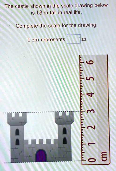 the castle shown in the scale drawing below is 18 m tall in real life ...