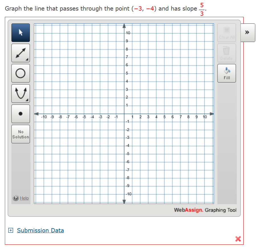Graph the line that passes through the point (-3,-4) and has slope (5)/(3). No Solution Help 3 2 ...