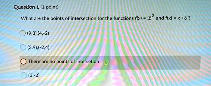 SOLVED: Question 1 (1 point) What are the points of intersection for ...
