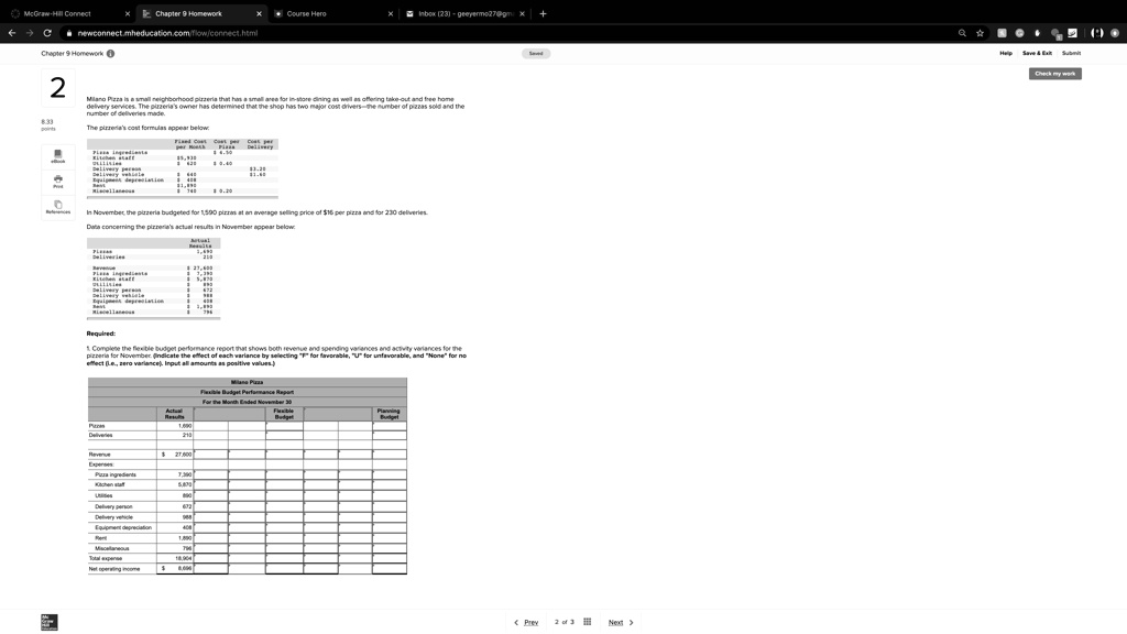 Chapter 9 Homework 2 Milano Pizza is a small neighborhood pizzeria that has a small area for in ...