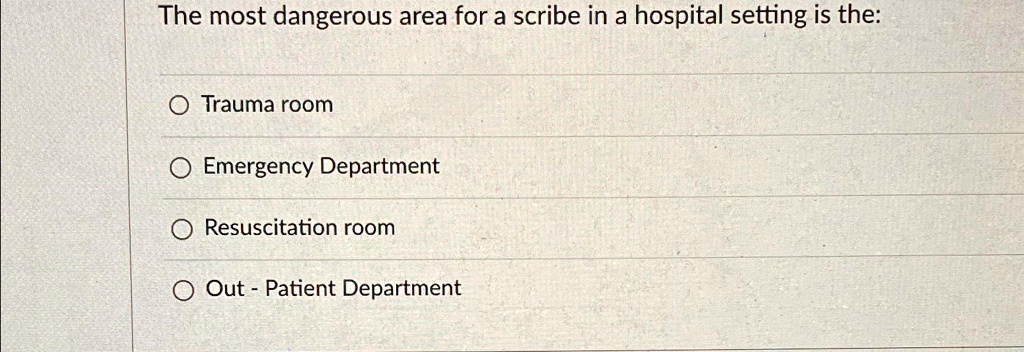 SOLVED: The most dangerous area for a scribe in a hospital setting is ...