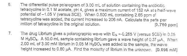 Texts: 5. The differential pulse polarogram of 3.00 mL of solution ...