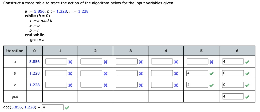 SOLVED: Construct a trace table to trace the action of the algorithm below for the input ...