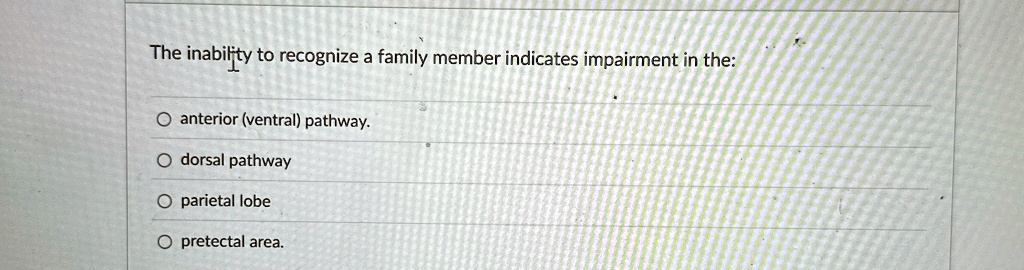 The inability to recognize a family member indicates impairment in the ...