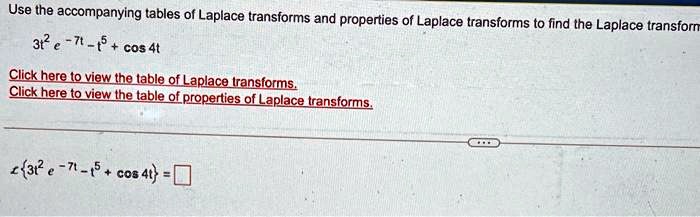 Use the accompanying tables of Laplace transforms and properties of ...
