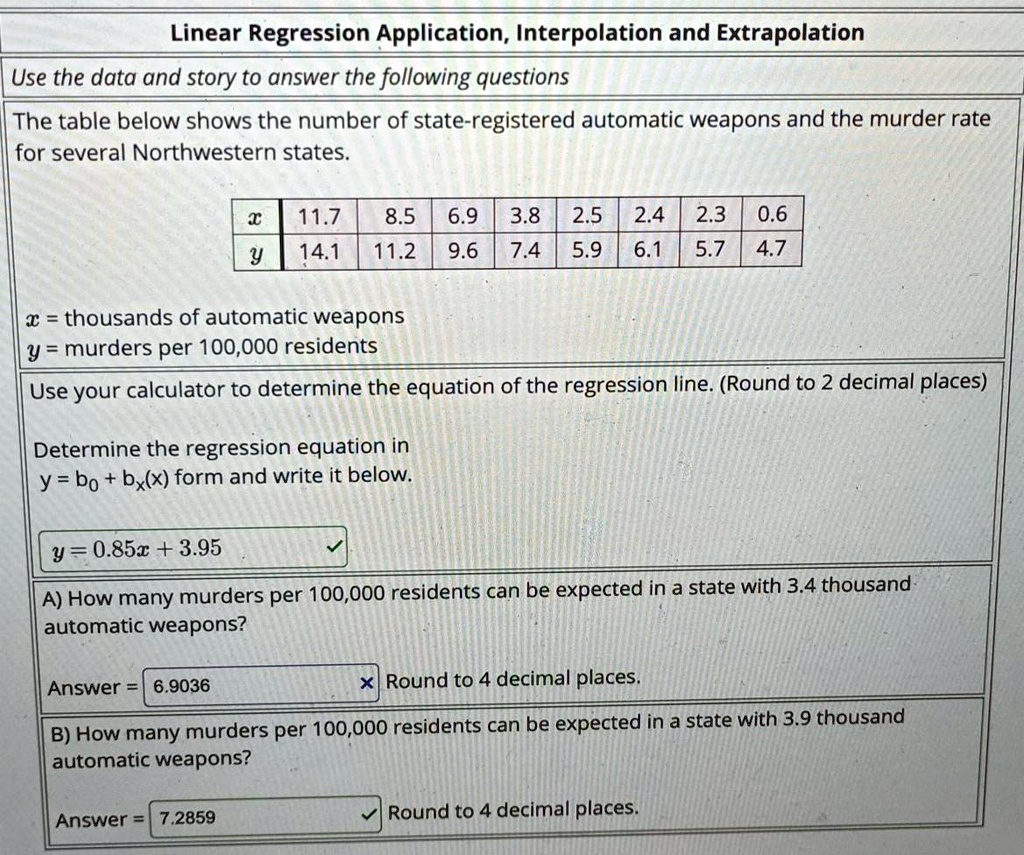 SOLVED:Linear Regression Application, Interpolation and Extrapolation Use the data and story to ...