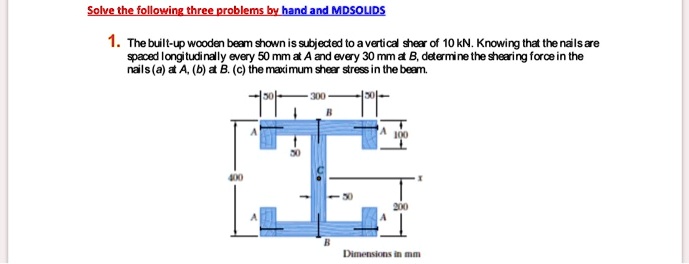 Solve the following three problems by hand and MDSOLIDS 1. The built-up wooden beam shown is ...