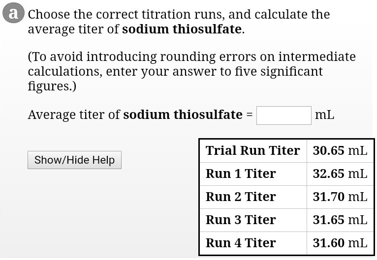 SOLVED: a Choose the correct titration runs, and calculate the average ...