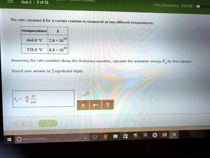 SOLVED: ' The rate constant k for a certain reaction is measured at two different temperatures ...